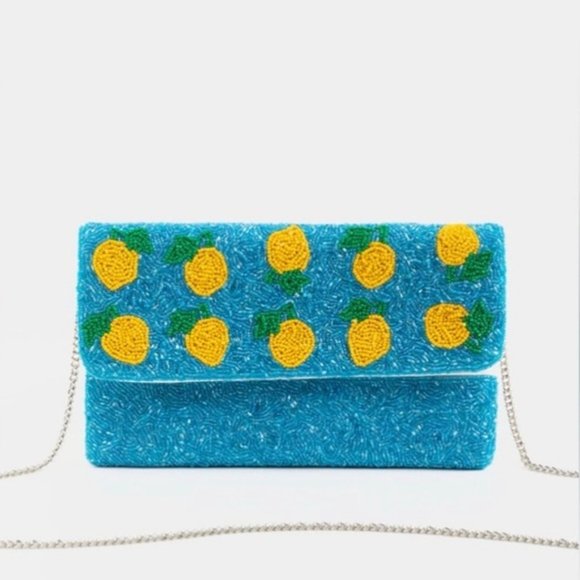 BG Studio | Bags | Lemon Citrus Fruit Blue Glass Sparkle Seed Beaded ...